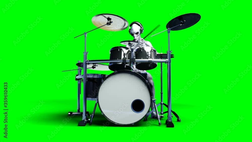 Funny alien plays on drums. Realistic motion and skin shaders. 4K green ...