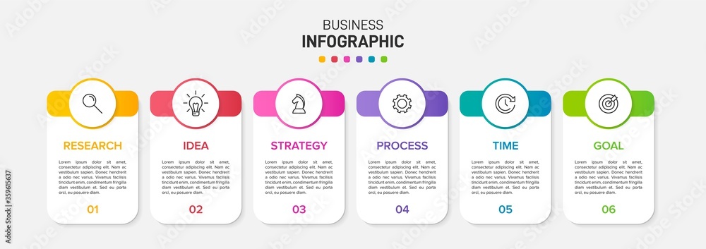 Concept of arrow business model with 6 successive isometric steps. Six ...