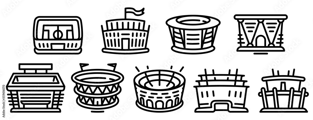 Arena icons set. Outline set of arena vector icons for web design ...