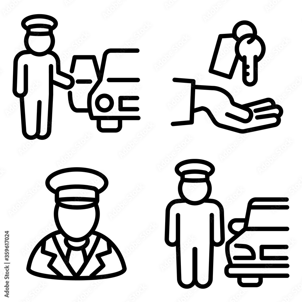 Valet icons set. Outline set of valet vector icons for web design ...