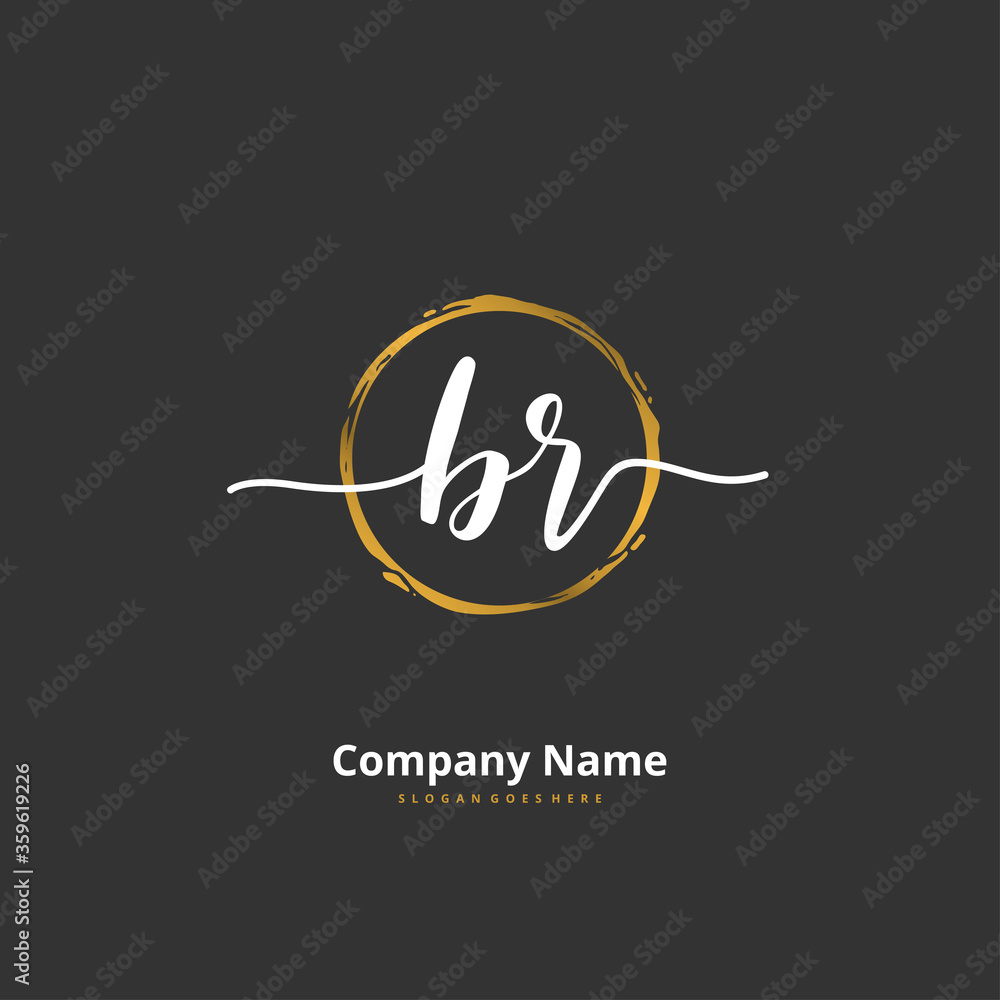 B R BR Initial handwriting and signature logo design with circle ...