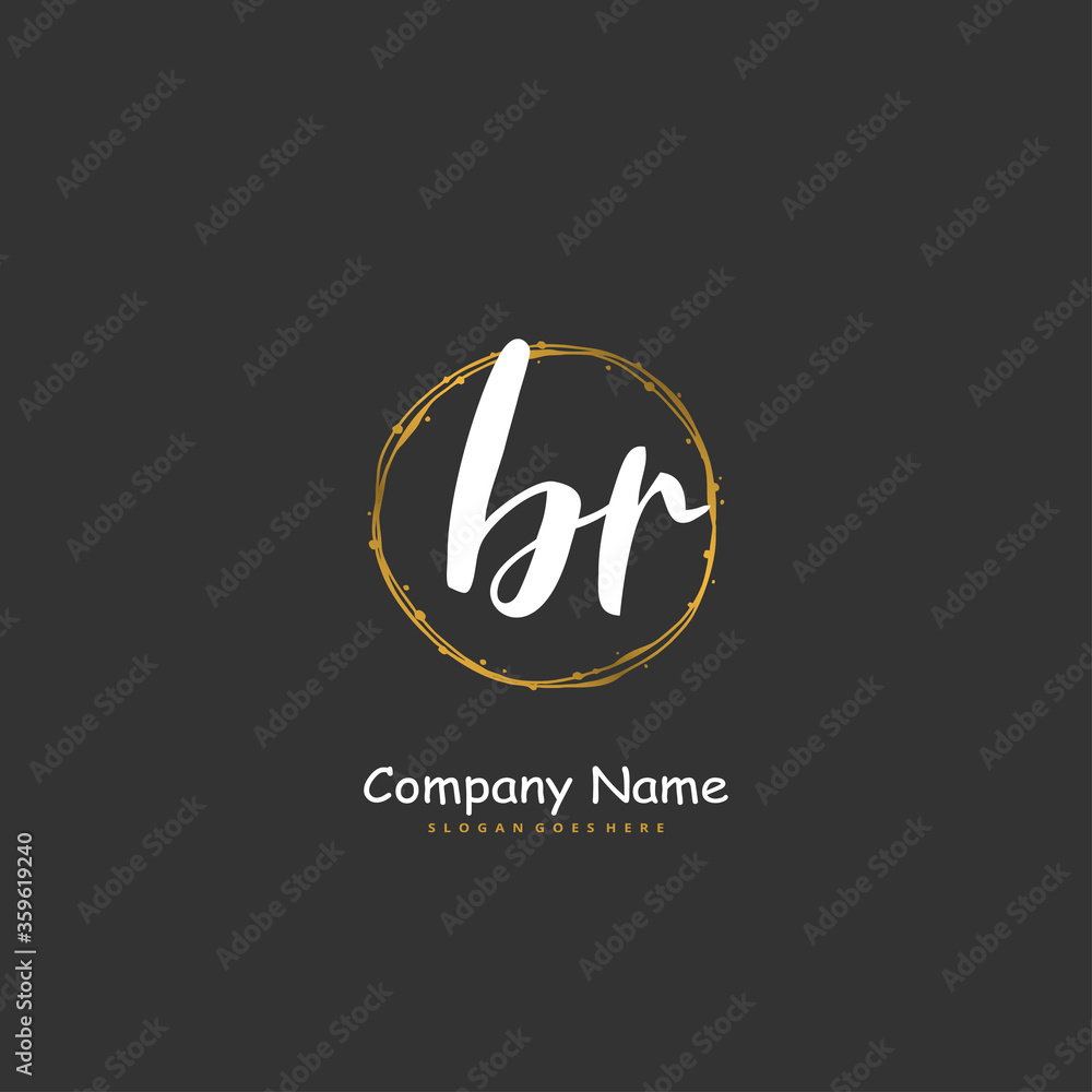 B R BR Initial handwriting and signature logo design with circle ...