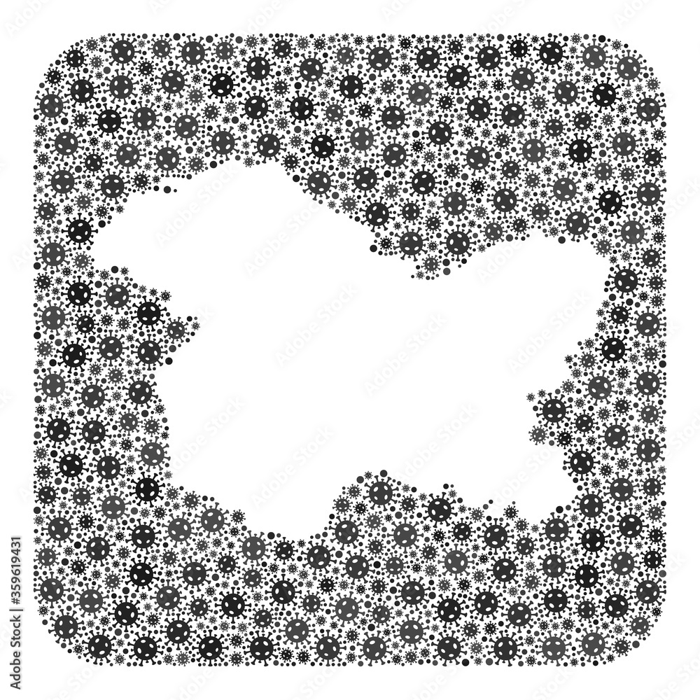 Covid-2019 virus map of Jammu and Kashmir State collage formed with rounded square and hole ...