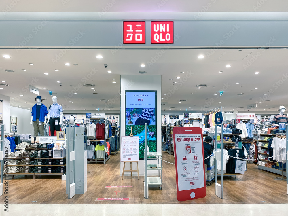 Uniqlo logo in front of the store, a Japanese casual wear designer ...
