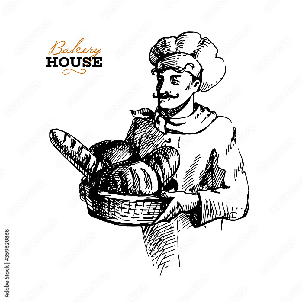 Hand drawn sketch bread background. Vintage vector illustration of ...