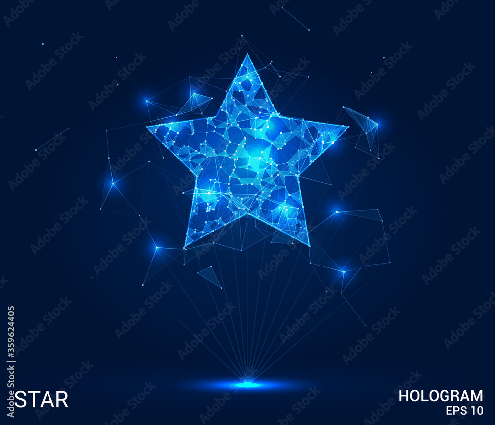 The star hologram. A star made up of polygons, triangles, points, and ...