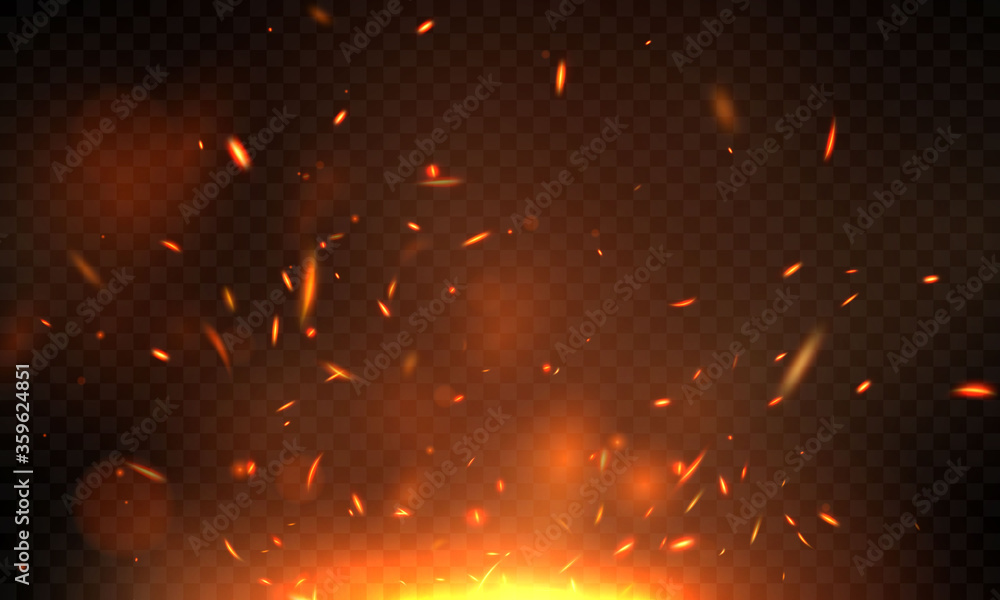 Effect burning red hot sparks realistic fire flames abstract background ...