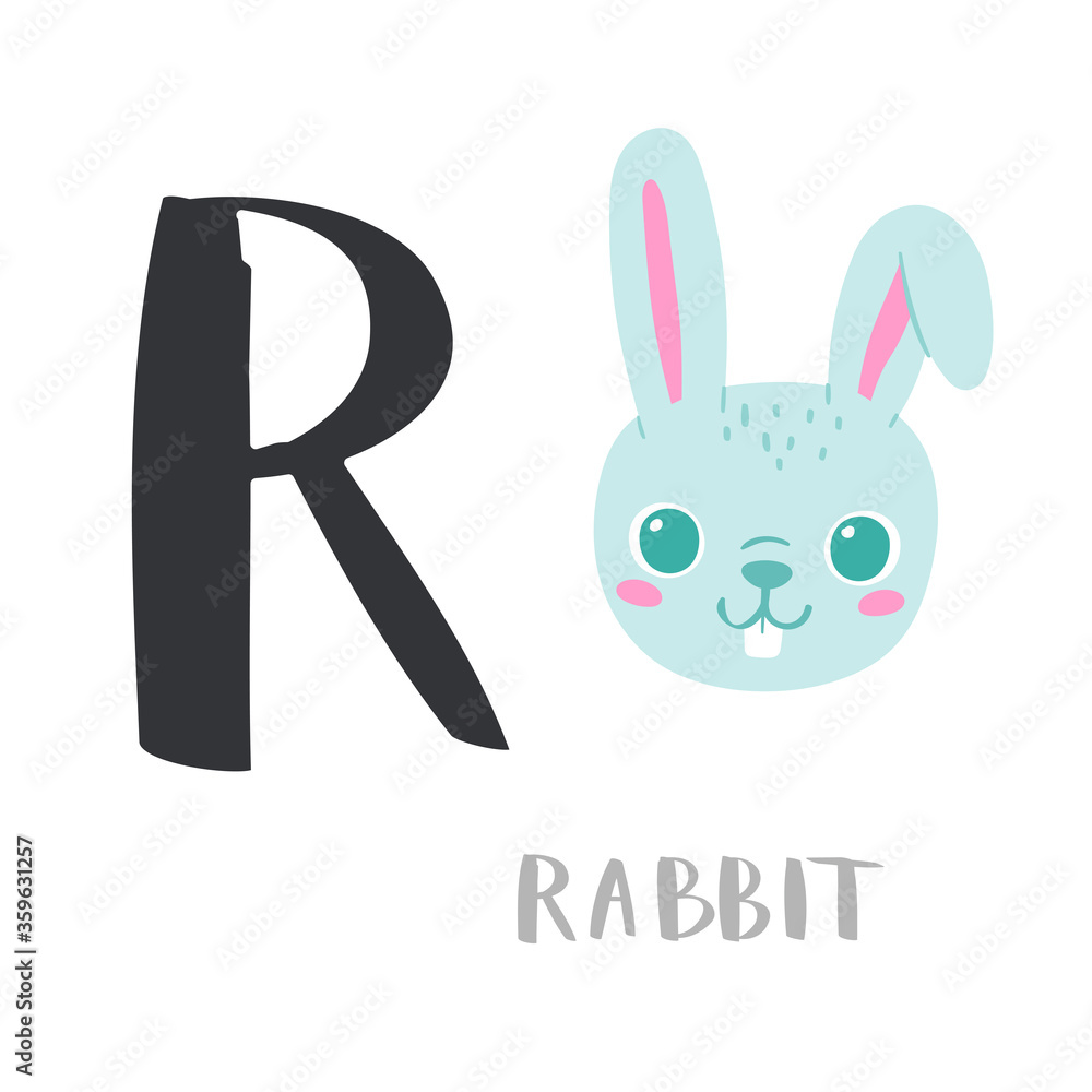 Cute children alphabet. Zoo ABC with animal face. Cartoon rabbit head ...