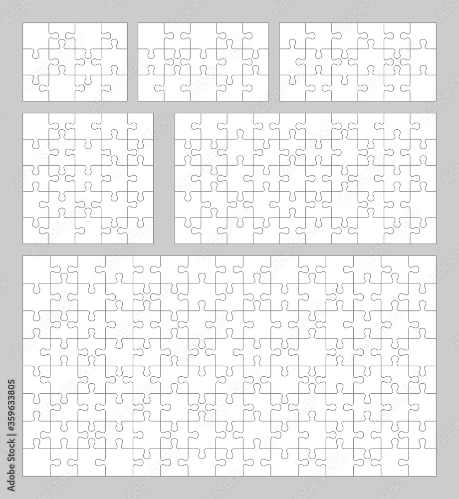 Vector set of jigsaw puzzle. Puzzle pieces grid with different types of ...