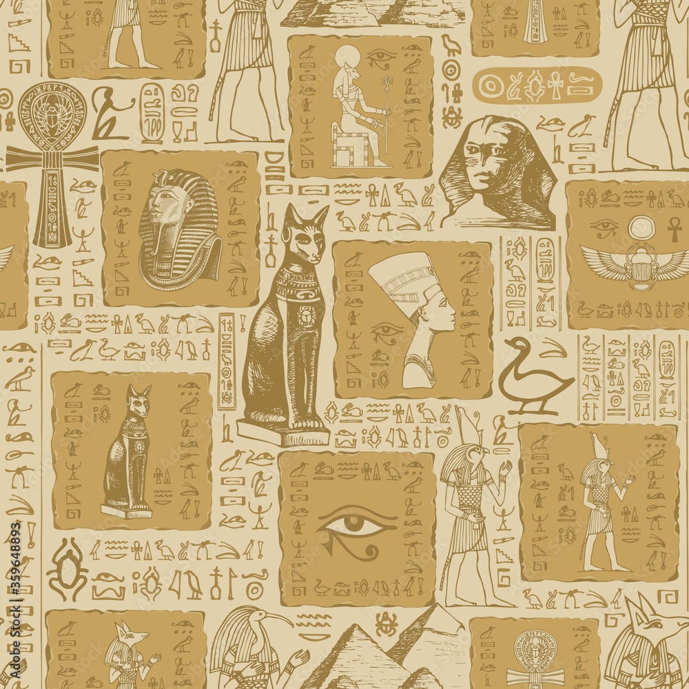 Seamless pattern on the theme of Ancient Egypt with sketches and ...