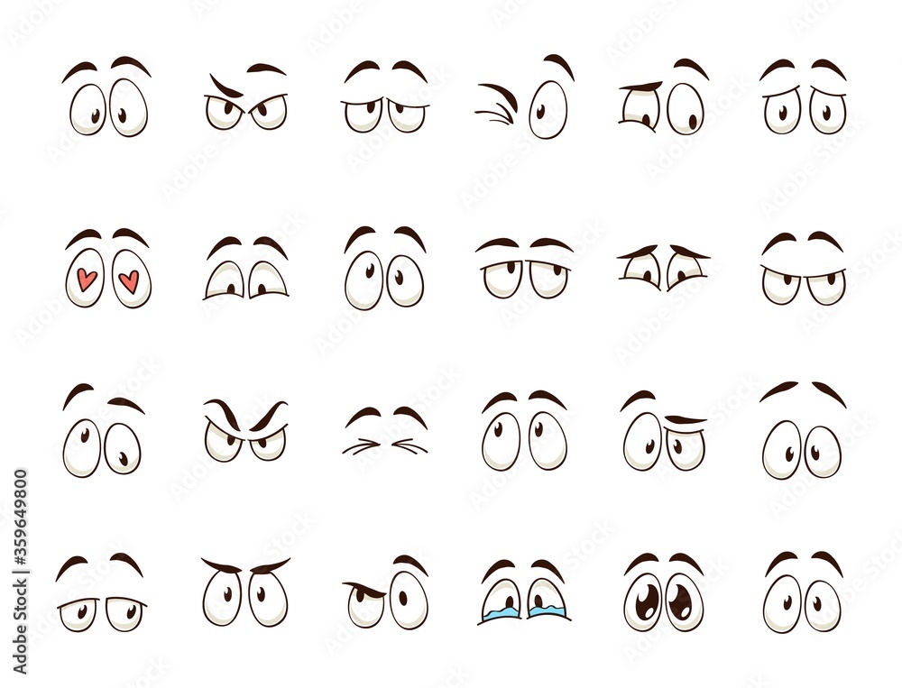 Cartoon eyes. Comic character eye expressions smiling, crying and ...