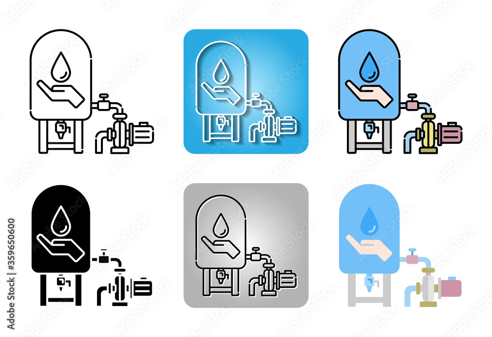 water pump station with water tank icon set isolated on white ...