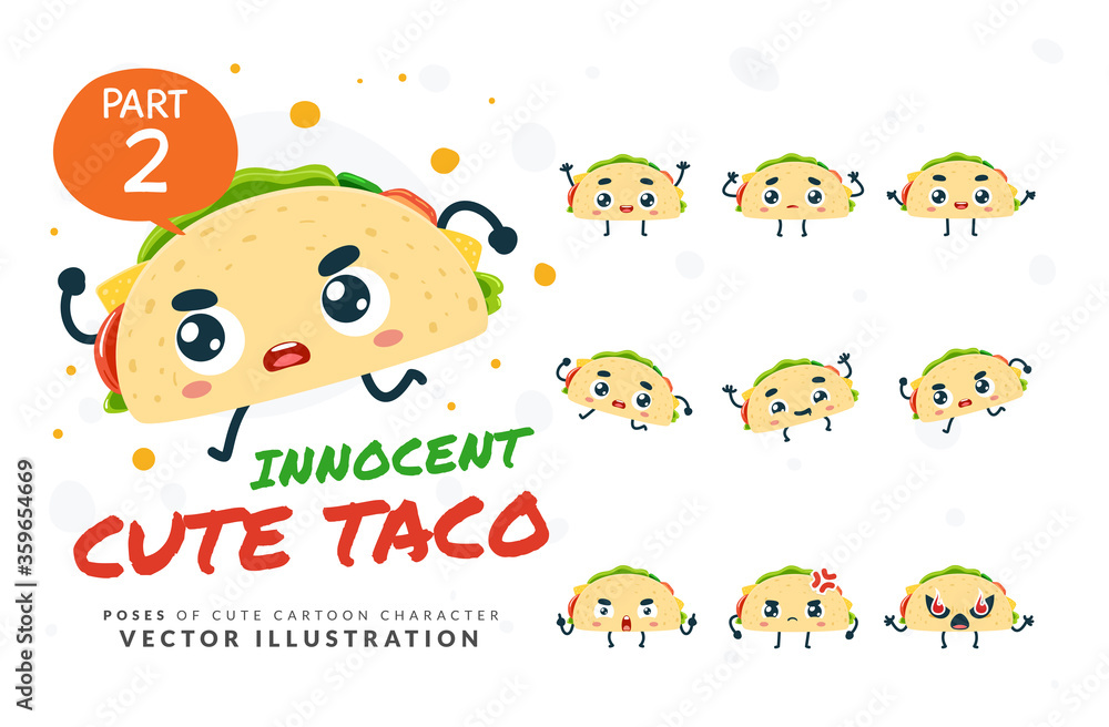 Vector set of cartoon images of Taco. Part 2 Stock Vector | Adobe Stock
