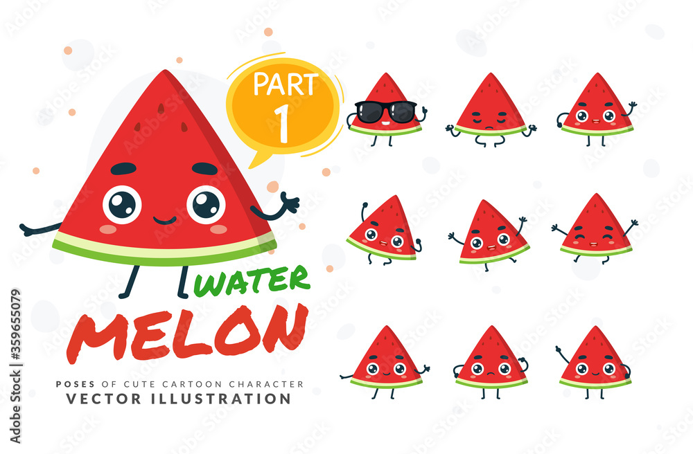 Vector set of cartoon images of Triangle Watermelon. Part 1 Stock ...
