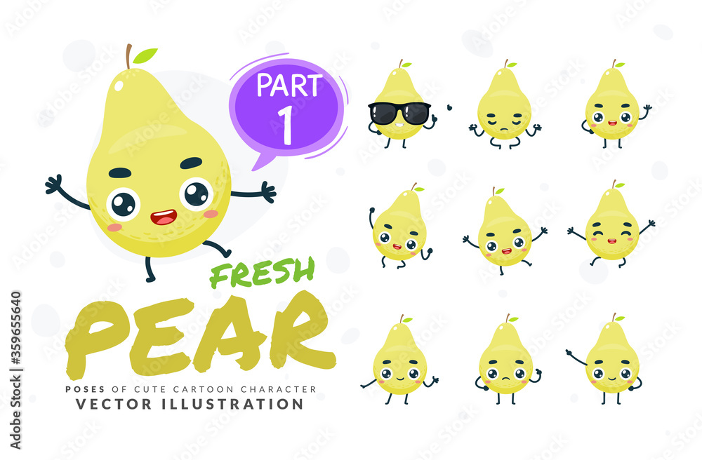 Vector set of cartoon images of Pear. Part 1 Stock Vector | Adobe Stock