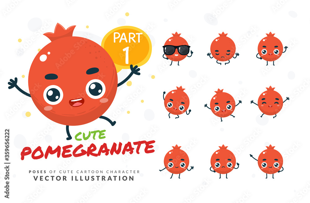 Vector set of cartoon images of Pomegranate. Part 1 Stock Vector ...