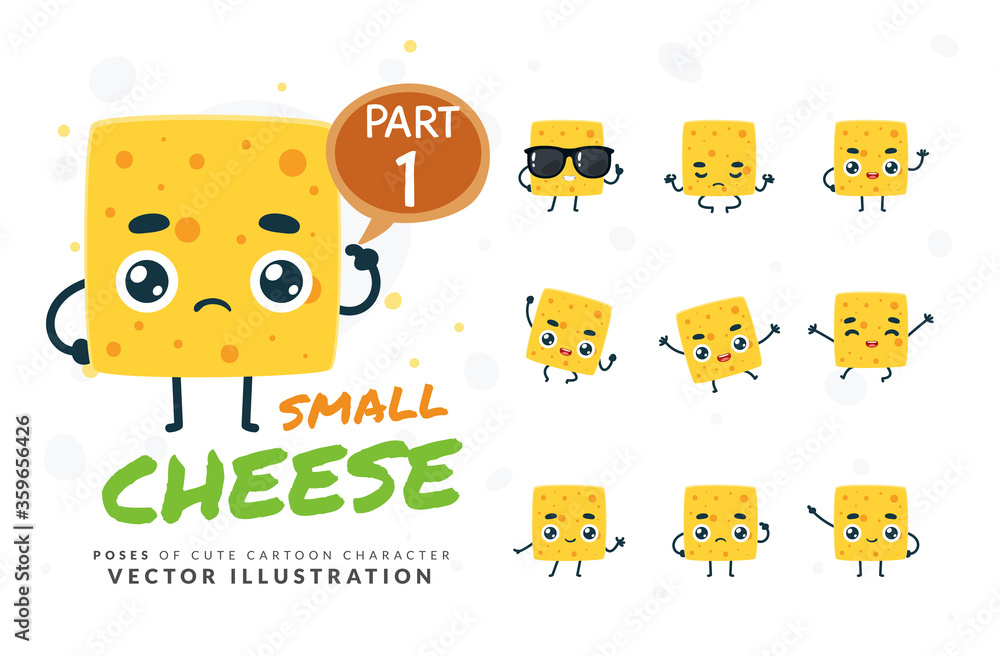 Vector set of cartoon images of Cheese. Part 1 Stock Vector | Adobe Stock