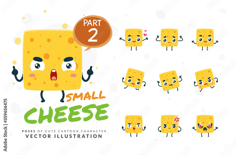 Vector set of cartoon images of Cheese. Part 2 Stock Vector | Adobe Stock