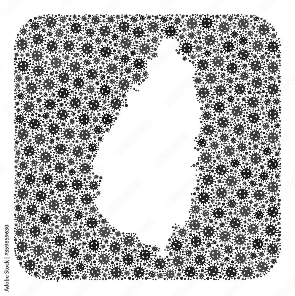 SARS virus map of Saint Lucia Island collage created with rounded square and subtracted space ...