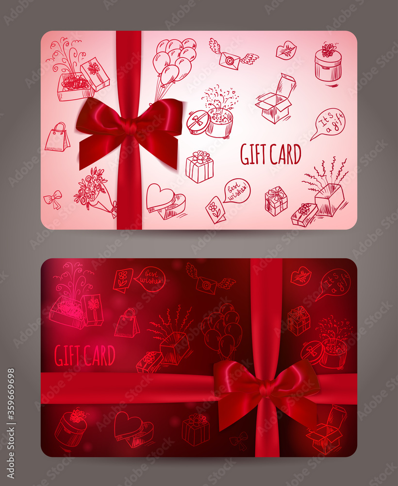 Gift card or certificate, Voucher, Coupon template with red realistic ...