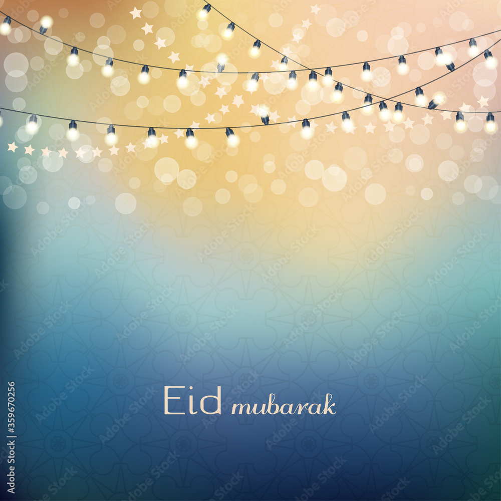 Eid mubarak greetings background. Blue night background with shiny ...