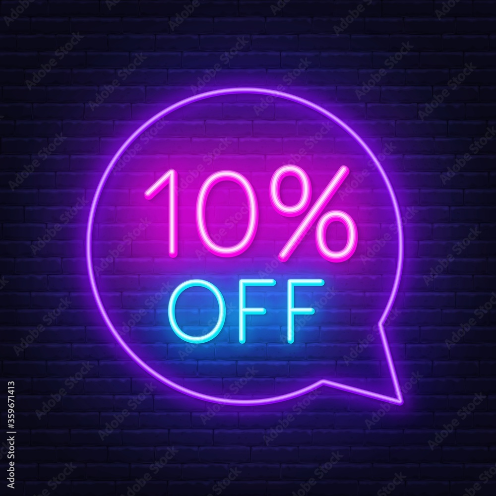 10 percent off neon sign on a dark background . Stock Vector | Adobe Stock
