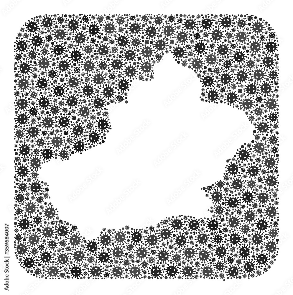 Covid map of Xinjiang Uyghur Region collage created with rounded square ...