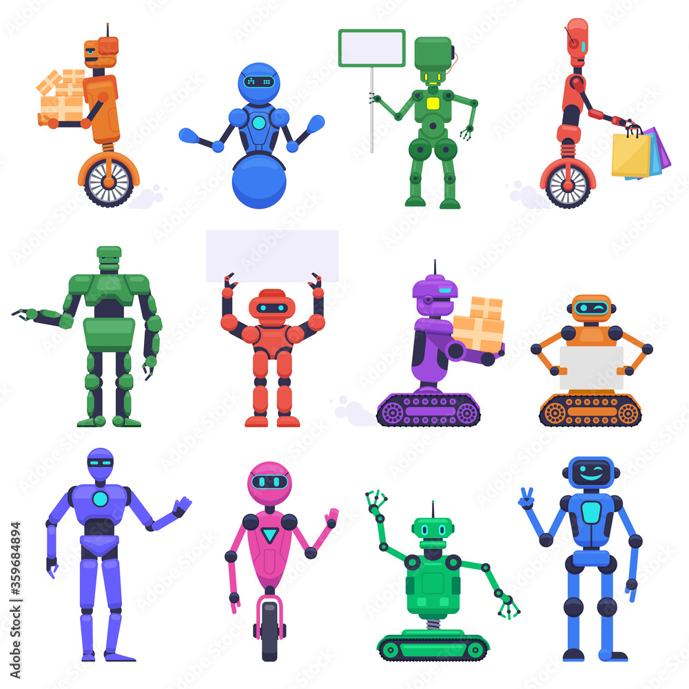 Vetor de Robot characters. Robotic mechanical humanoid characters ...