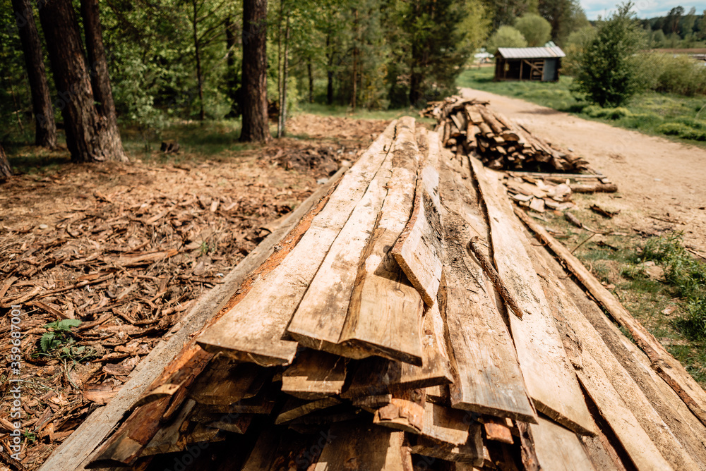Wooden boards, lumber, industrial wood, lumber. Construction of timber ...