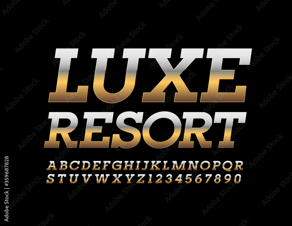 Vector premium logo Luxe Resort with Golden modern Font. Elite Alphabet ...