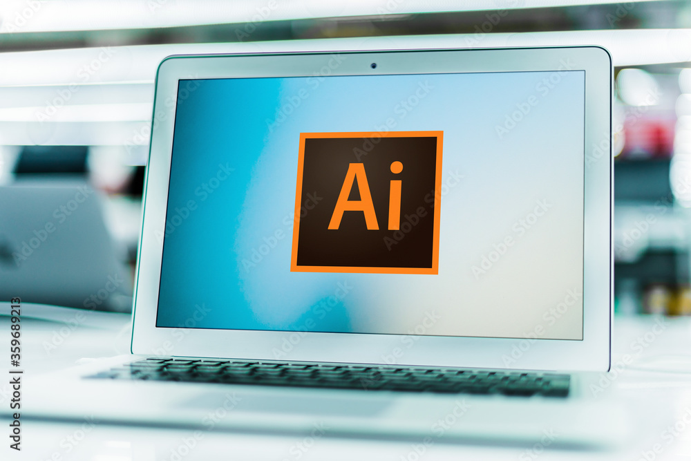 Laptop computer displaying logo of Adobe Illustrator Stock-Foto | Adobe ...