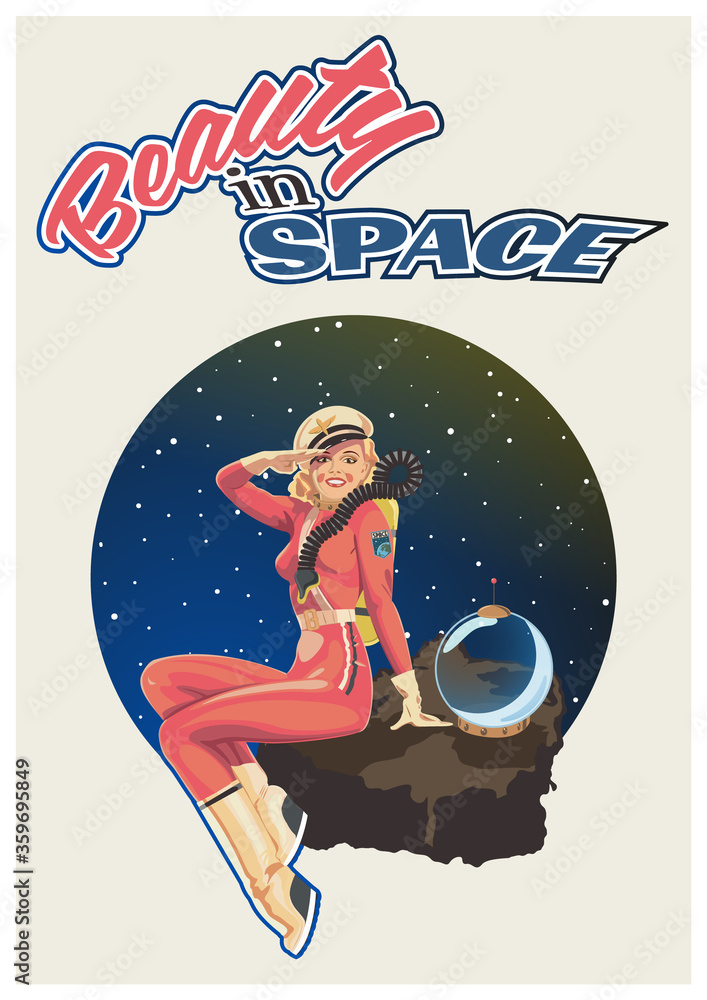 Beauty in Space, Retro Pin Up Girl Illustration, 1940s - 1950s Retro ...