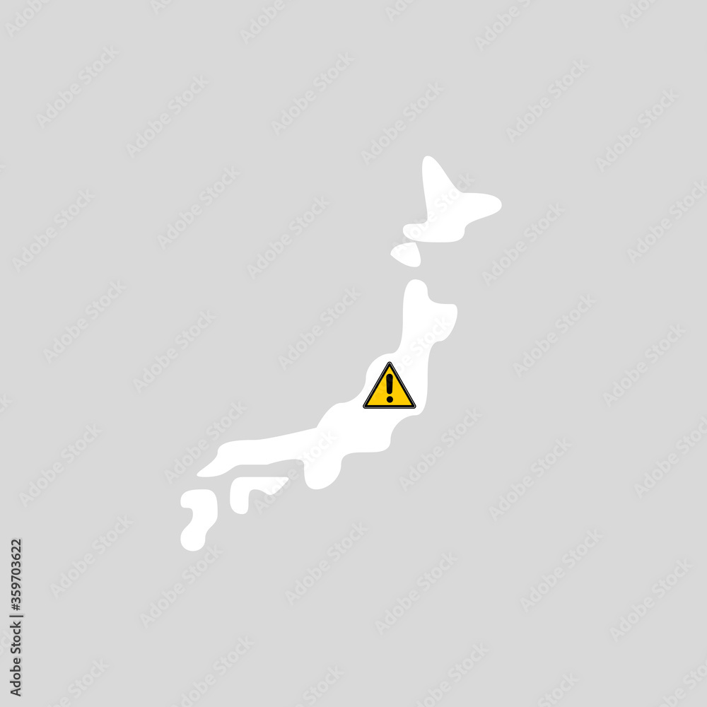 Japan map with with caution sign. Travel ban. Immigration, health ...