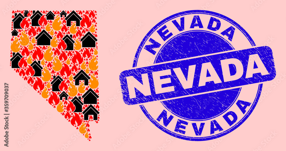 Fire hazard and buildings collage Nevada State map and Nevada unclean ...