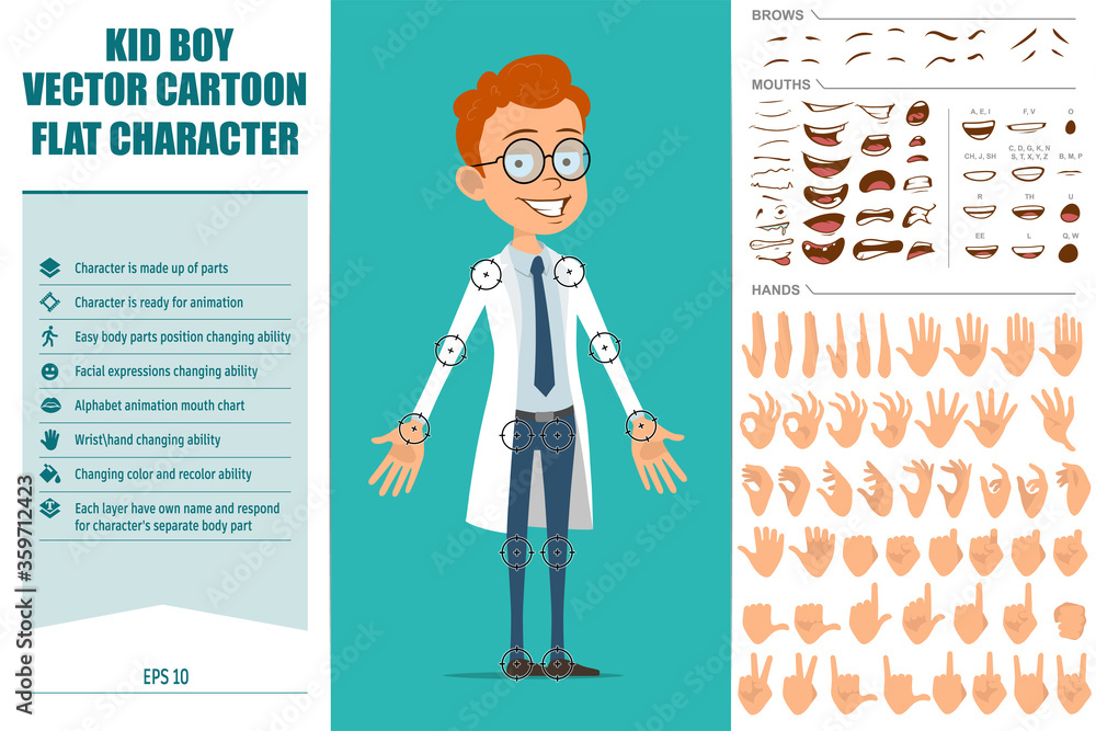 Cartoon flat funny redhead little doctor boy character in uniform ...