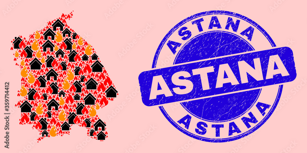 Fire disaster and realty mosaic Pavlodar Region map and Astana dirty ...