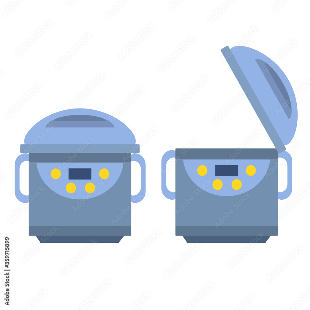 Multicooker machine on a white background.Blue vector kitchen appliance ...