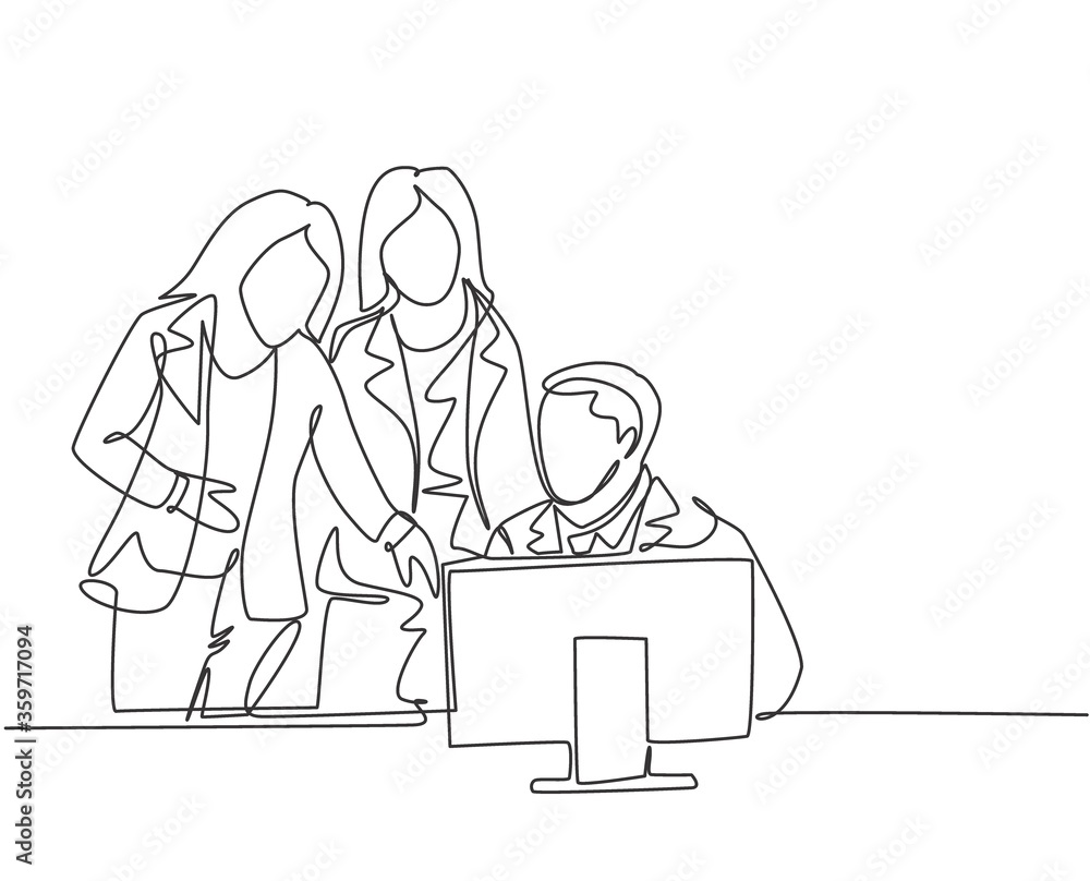 One continuous line drawing of young CEO train female team members to ...