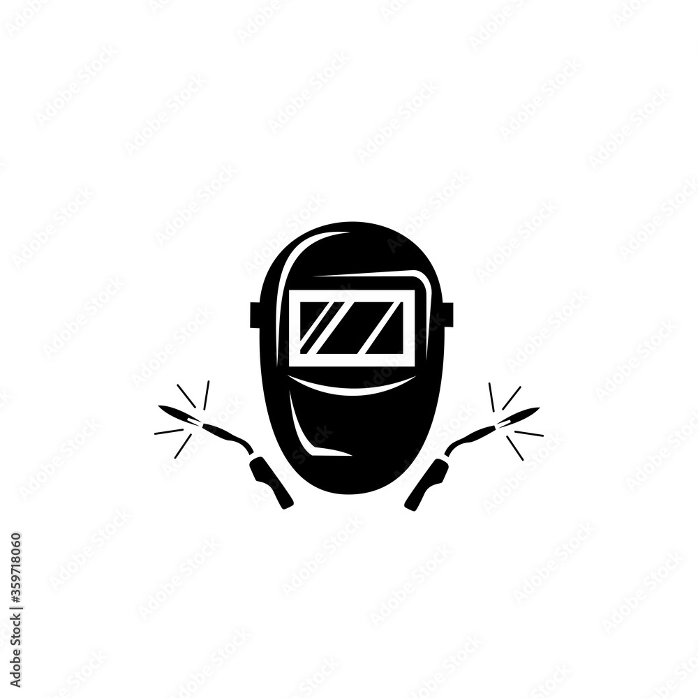 Welding mask icon, Welding work, Emblem design on white background ...