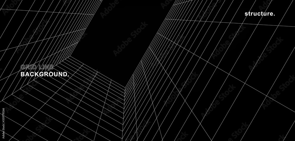 Structure space gray-black color background with white grid space line ...
