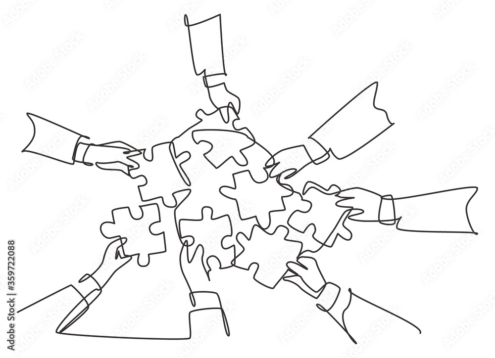 Single continuous line drawing of male and female business team members ...