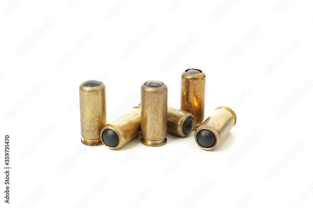 Rubber bullets isolated on white background. Self defense weapon Stock ...