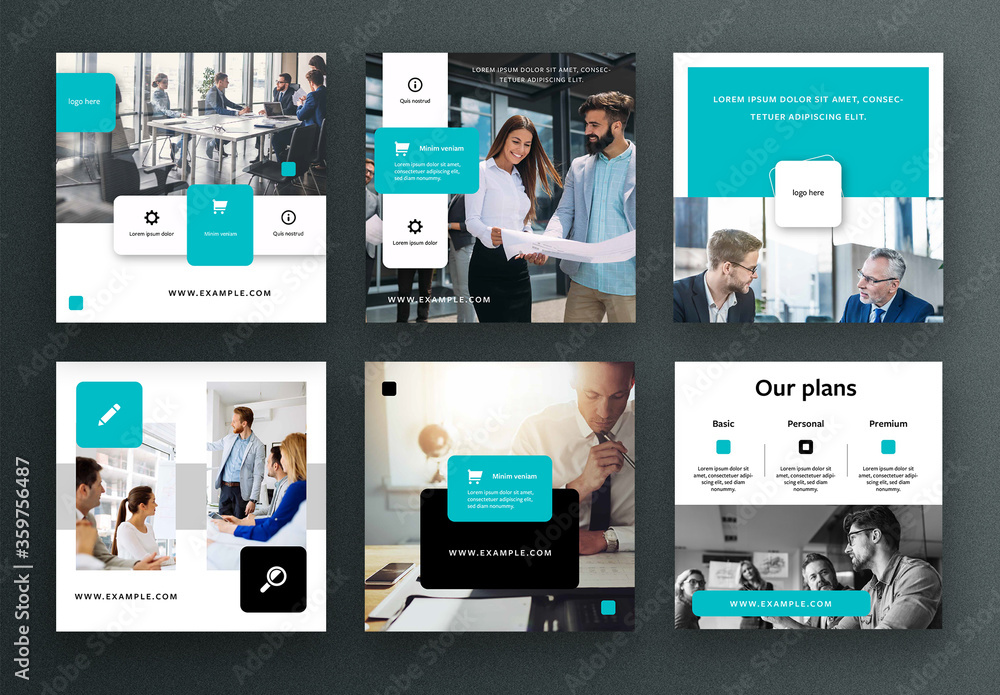 Business Social Media Layouts with Teal Accents Stock Template | Adobe ...
