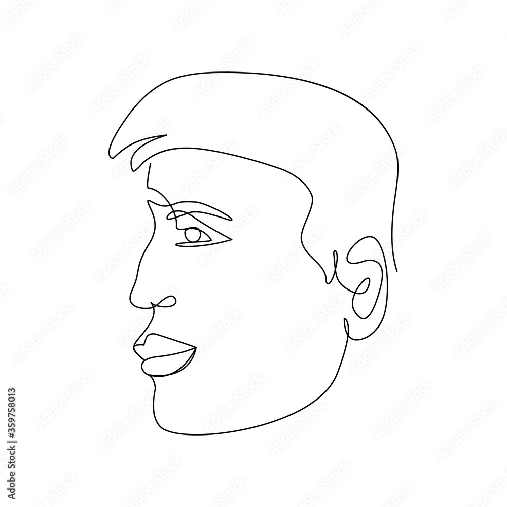 One line man drawing face. Minimalism art. Male contour portrait ...