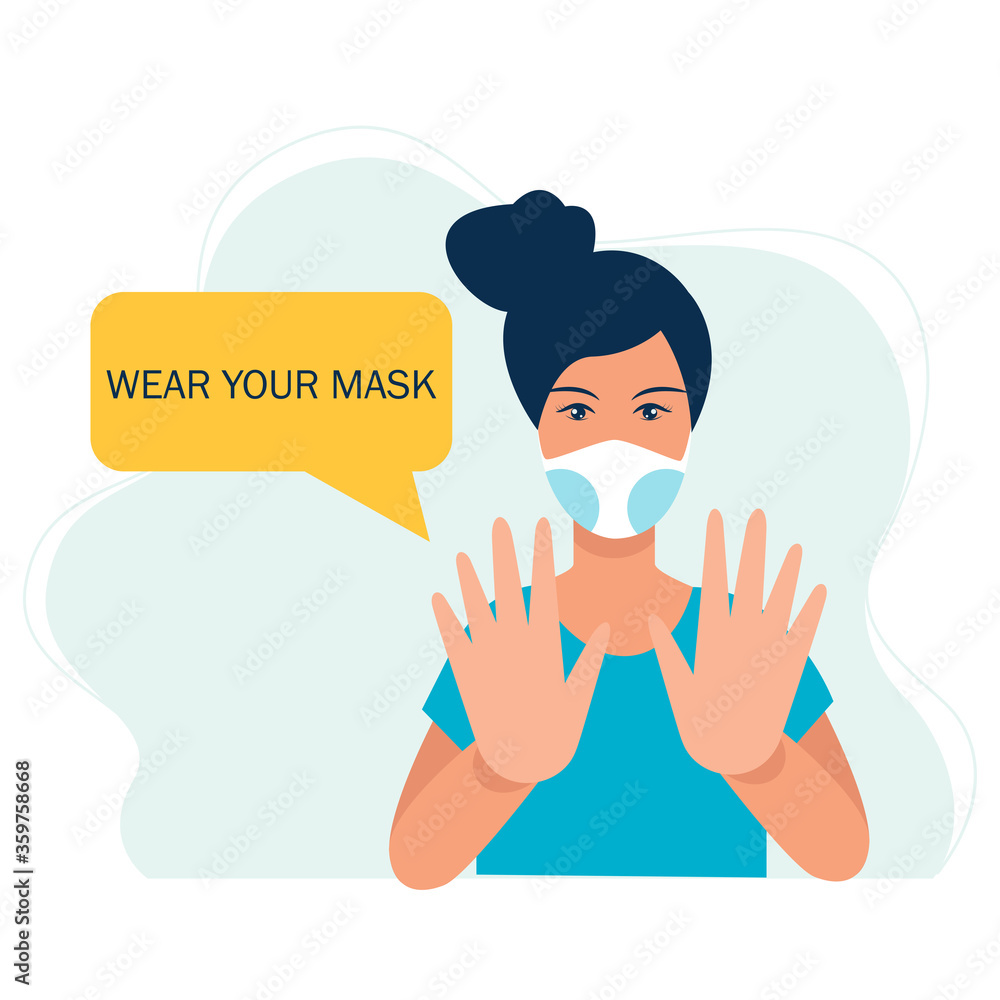 Wear your mask and gloves vector concept. Protection from flu ...