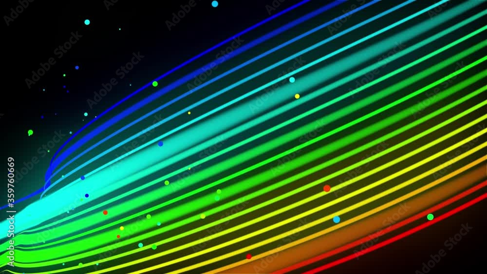 rainbow color neon lines fly in the air, smoothly oscillation and wave ...