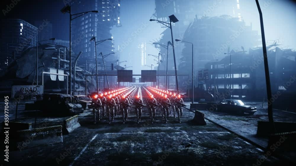 walking military robots. invasion of military robots. Dramatic ...