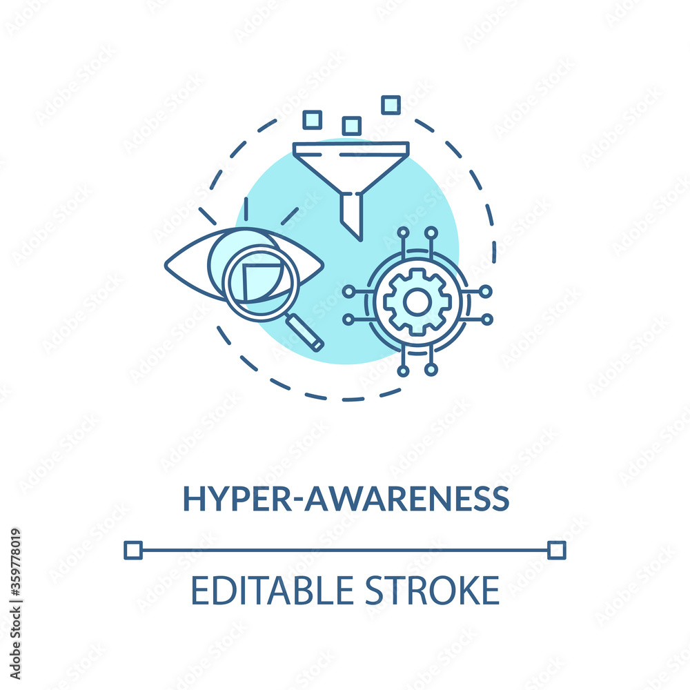 Hyper awareness turquoise concept icon. Sales funnel. Workforce management. Digital business ...