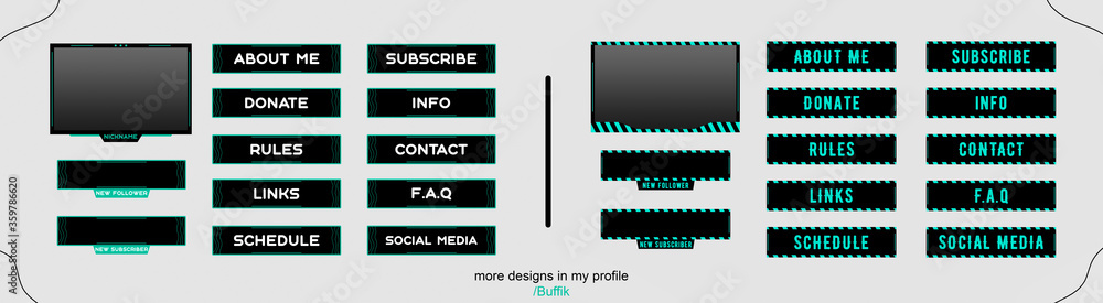 Twitch sets of modern black-green gaming panels and overlays for live ...