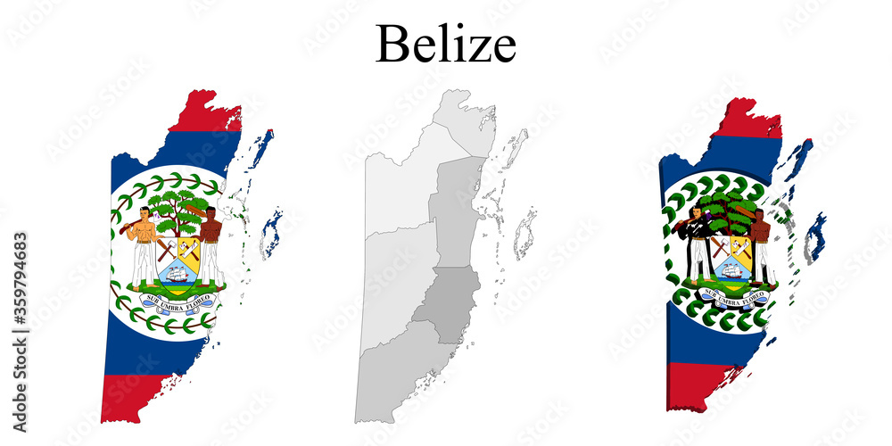Flag of Belize on map and map with regional division Stock Vector ...